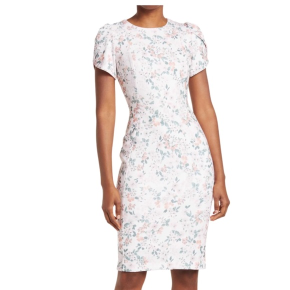 Calvin Klein | Dresses | Calvin Klein Floral Tulip Sleeve Sheath Dress ...
